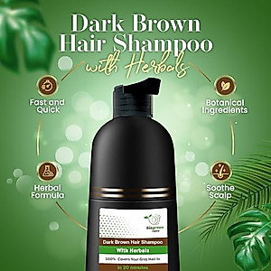 BIOGREEN ROOTS Ammonia-Free Herbal Hair Shampoo - Effectively Covers Gray Hair for Men and Women - Natural Color and Herbal Nourishment - No Stain on Skin - Dark Brown (200 ml)