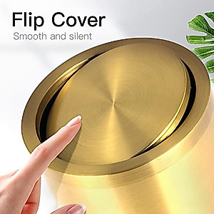 Huaqinglian Stainless Steel Gold Trash can with Flipping Lid 2.4gallon Fingerprint-Proof Garbage cans Wastebasket Bin for Kitchen bothroom Living Room (Gold)