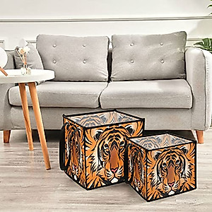 Kigai Striped Bengal Tiger Foldable Storage Basket Bin Closet Cubes Kids Toys Organizer Boxes for Nursery Home Drawer Storage Box Decorative,Hangable