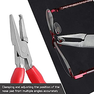 LEONTOOL 6 Inches Nose Pad Plier Adjusting Eyeglass Arms Frame Eyeglasses Repairing Plier Stainless Steel Optical Hand Tool Frames Clamp Repair Tool with Screwdriver and Glasses Cloth