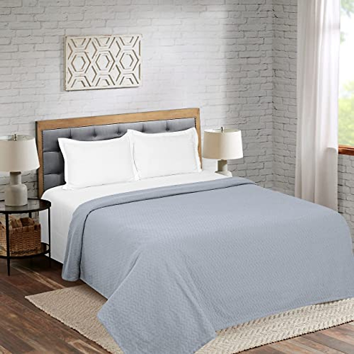 ELVANA HOME BELIZZI 100percent Cotton Bed Blanket, Breathable Thermal Blanket Twin Size, Soft Chevron 60''x90'', Perfect for Layering Any All Season, Light Grey