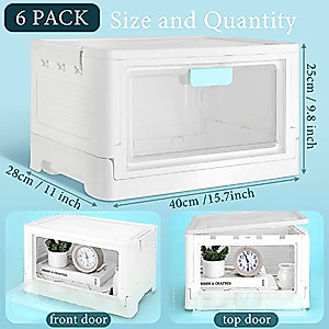 Berlune 23 Quart Stackable Storage Bins with Double Doors 15 x 11 x 9.8 In, Collapsible Plastic Storage Bins Foldable Lidded Storage Boxes with Wheels for Room Book Toy Organization (6 Pieces)