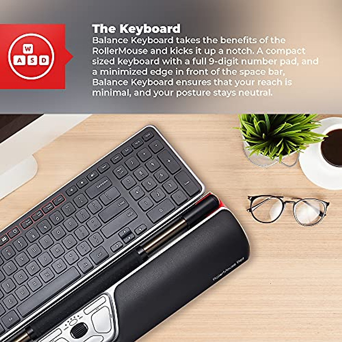 Contour Design Ultimate Workstation Red Wired - Includes RollerMouse Red & Balance Keyboard - Wired Ergonomic Keyboard and Mouse Combo - Compatible with Mac & PC Computers