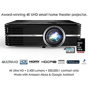 Optoma UHD51A 4K UHD Smart Home Theater Projector, Works with Amazon Alexa & Google Assistant