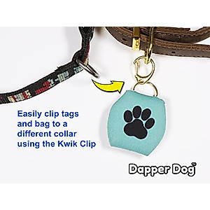 Dapper Dog Dog Tag Silencer with Gold and Silver Kwik Clips and Gold and Silver Tag Rings (Teal with Black Paw)