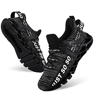 JSLEAP Womens Running Shoes Athletic Walking Sneakers Sports Tennis Shoes,Striped#Black,US 9.5