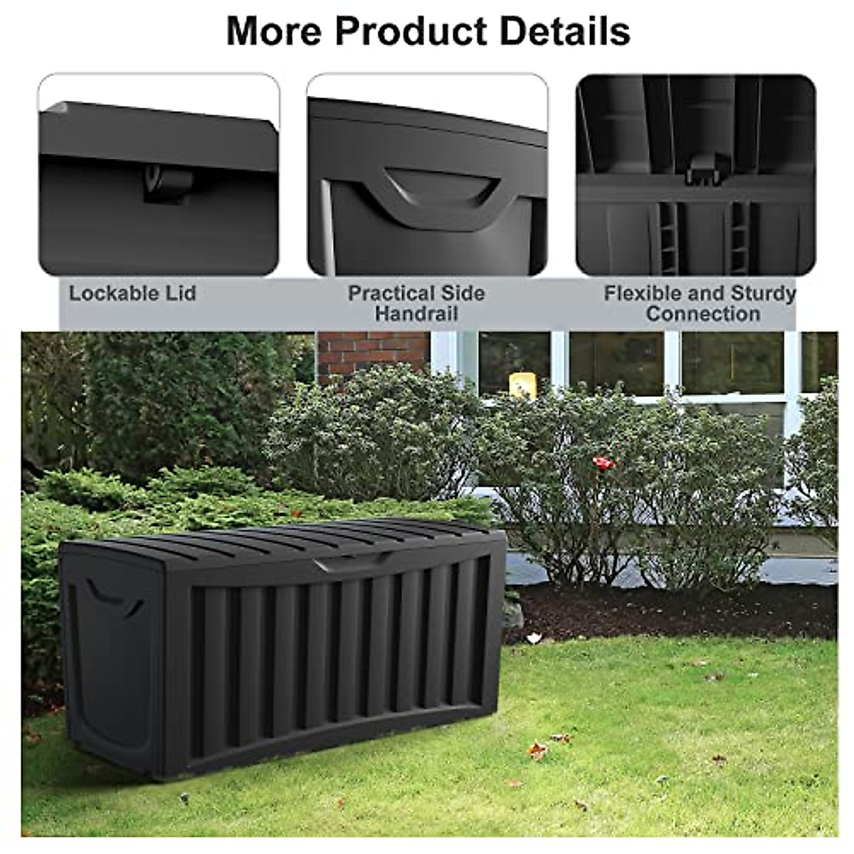 GOFLAME 90 Gallon Outdoor Deck Box, Large Weatherproof Storage Container with Wheels and Lid, Lockable Resin Deck Box for Patio Furniture, Garden Tools, Pillows, Outdoor Cushions, Pool Toys, Black
