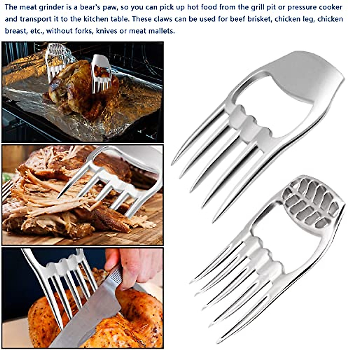 Stainless Steel Meat Claws Shredding & Heavy Duty Meat Shredder Tool - Meat Shredder Claws BBQ Tool for Shredding Meat, for Shredding Pulled Pork, Chicken, Beef, Turkey (Silver)