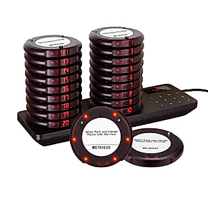 Retekess TD163 Pager System,Restaurant Buzzers Long Range,Set Vibration,Dual Charging Base,20 Coaster Pagers for Hospital,Kitchen,Medical Office,Nursery