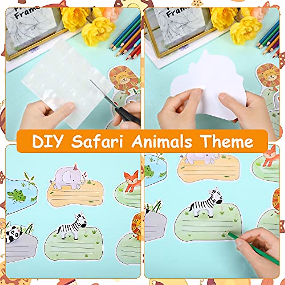 48 Pieces Jungle Animal Cutouts Safari Friend Animal Cutouts Colorful Animal Paper Cutouts with Glue Point Dots for Bulletin Board Classroom School Safari Animals Theme Party