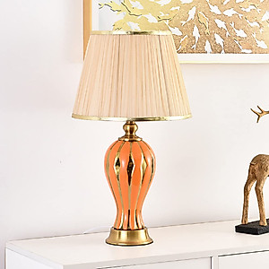 GaRcan Bedroom Bedside Lamp Porcelain Table Lamp with Pleated Fabric Lampshade Modern Living Room Desktop Lamp Mid Century Art Deco Mini Floor Lamps Night Lights for Kids Room