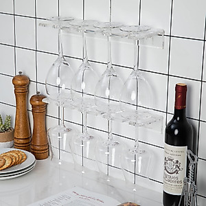 MyGift Wall Mounted Modern Clear Premium Acrylic Wine Glass Holder Stemware Hanging Rack, Set of 2