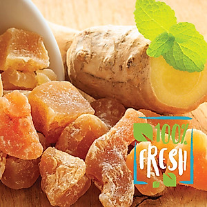 Dried Crystallized Ginger Chunks, 16 oz. Unsulphured Dried Ginger Candy, Candied Ginger Chunks, Caramelized Ginger Chews Candy, Unsulphured Crystalized Ginger Pieces. All Natural, Non-GMO, 1 Pound.