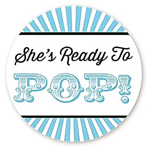 Blue Ready to Pop Baby Shower Stickers | 36 Matte Stickers | 2 Inches Round | Ready to Pop Baby Shower Labels