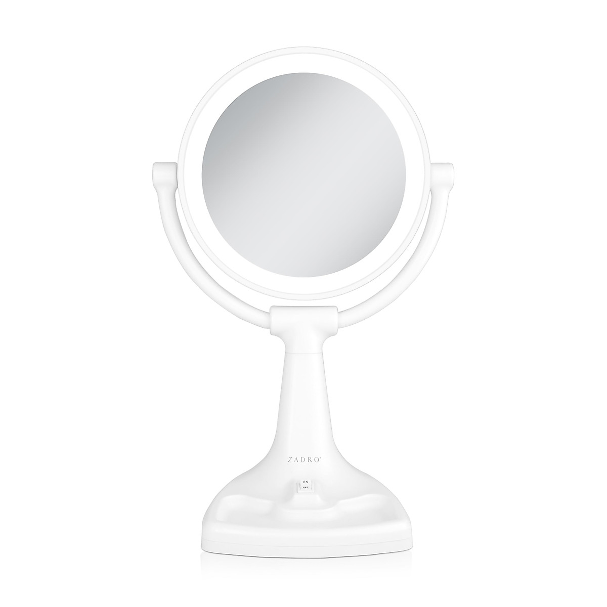 Zadro 11" W Max Bright Fluorescent Lighted Makeup Mirror with Magnification 10X/1X Swivel Head Tray Makeup Light Mirror, White