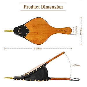 Oak Leaf Bellows, 19" x 8" Large Fire Bellow for BBQ Fireplace Fire Pit Indoor Outdoor Wood Stove Barbecue Camping, Wood Air Blower Hand Bellows with Hanging Strap & Zinc Alloy Nozzle, Oak Wood