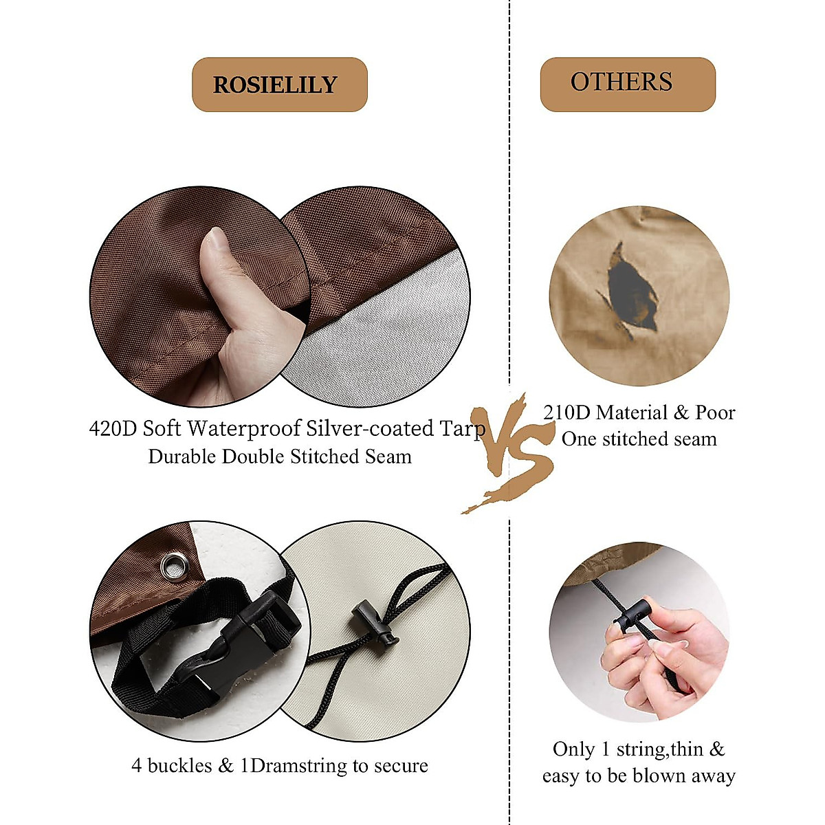 RosieLily Patio Chair Covers High Back Outdoor Chair Cover Waterproof Stackable Outdoor Bar Stool Cover Heavy Duty Patio Furniture Covers Outside, 1 Pack-Beige Brown 27.56"W x 36.22"D x 47.24"H