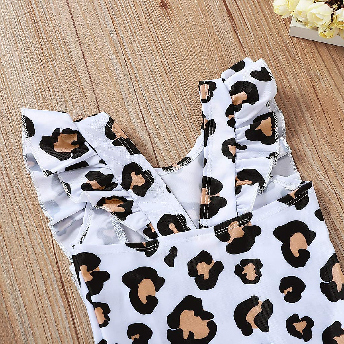 MODNTOGA Toddler Baby Girls Swimsuit Backless Ruffle One-Piece Swimwear Bathing Suit Tankini (Leopard, 110(3-4T))