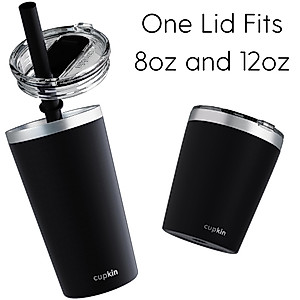 CUPKIN Stackable Stainless Steel Kids Cup Smoothie Tumbler, Powder Coated Insulated Tumblers, BPA Free Lid and Silicone Straw 8 Fl Oz (Pack of 1), Black
