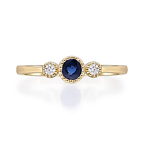 Gin & Grace 10K Yellow Gold Genuine Blue Sapphire and Natural Diamond (I1) Ring for Women.