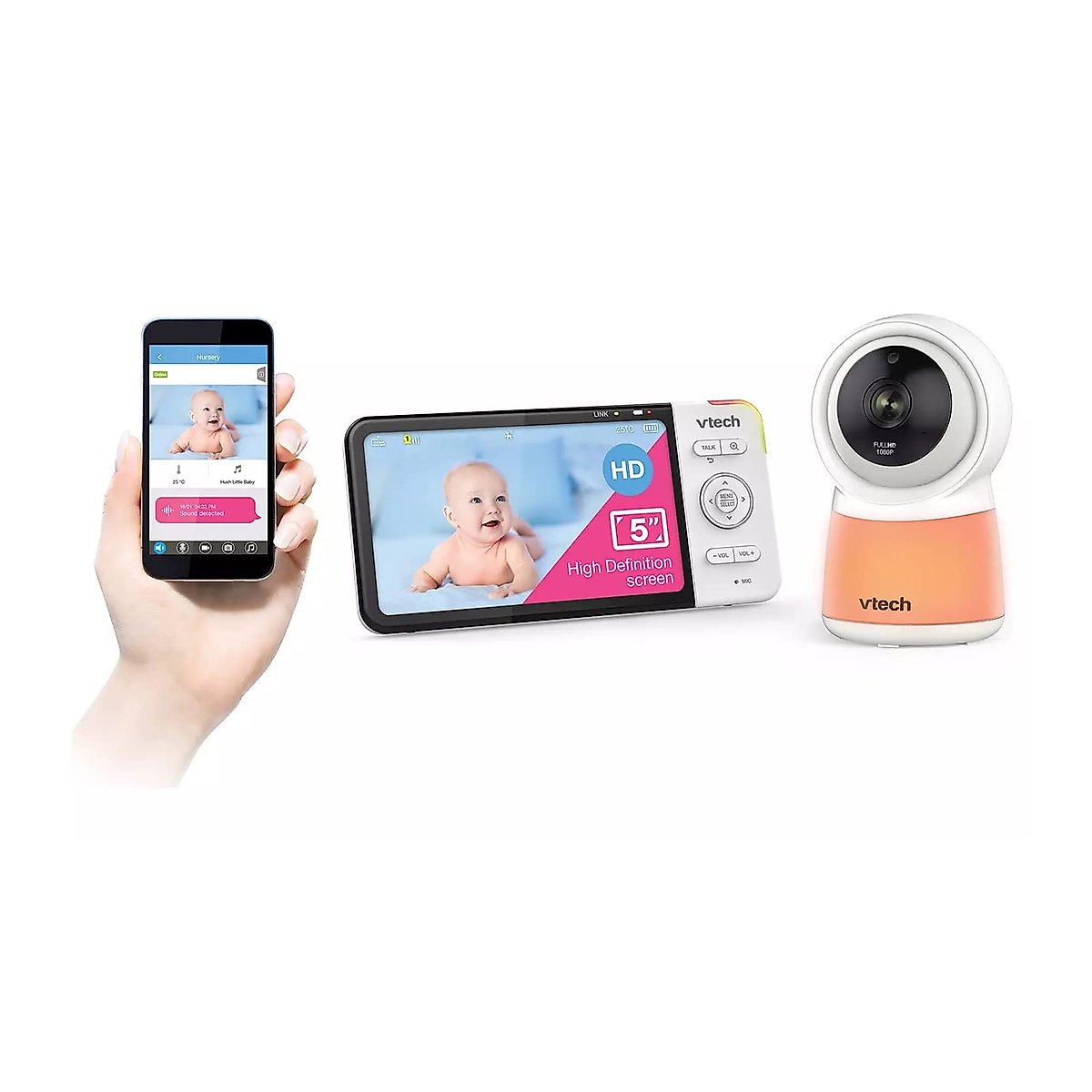 VTech RM5754HD RM5754HD Smart Wi-Fi 1080p Video Baby Monitor System with 5-in. Display, Night-Light, and Remote Access, White