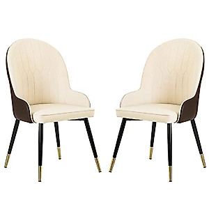 RuiSiSi Modern Dining Chairs, PU Leather Side Chair Pub Chairs French Style Kitchen Room Chairs with Comfortable Wing Back and Solid Metal Chair Legs, Set of 2, Brown
