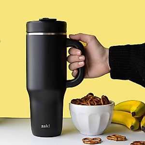 Zak Designs Harmony 2-in-1 Coffee Tumbler for Travel or At Home, 40oz Recycled Stainless Steel is Leak-Proof When Closed and Vacuum Insulated with Handle (Ebony Black)