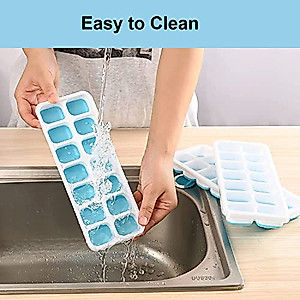 HPOPO 2PCS Silicone Ice Cube Tray Flexible and Convenient 14-cell Household Square BPA-free With Lid can be Stacked, Suitable for Cocktails Cola Whiskey other drinks, Blue