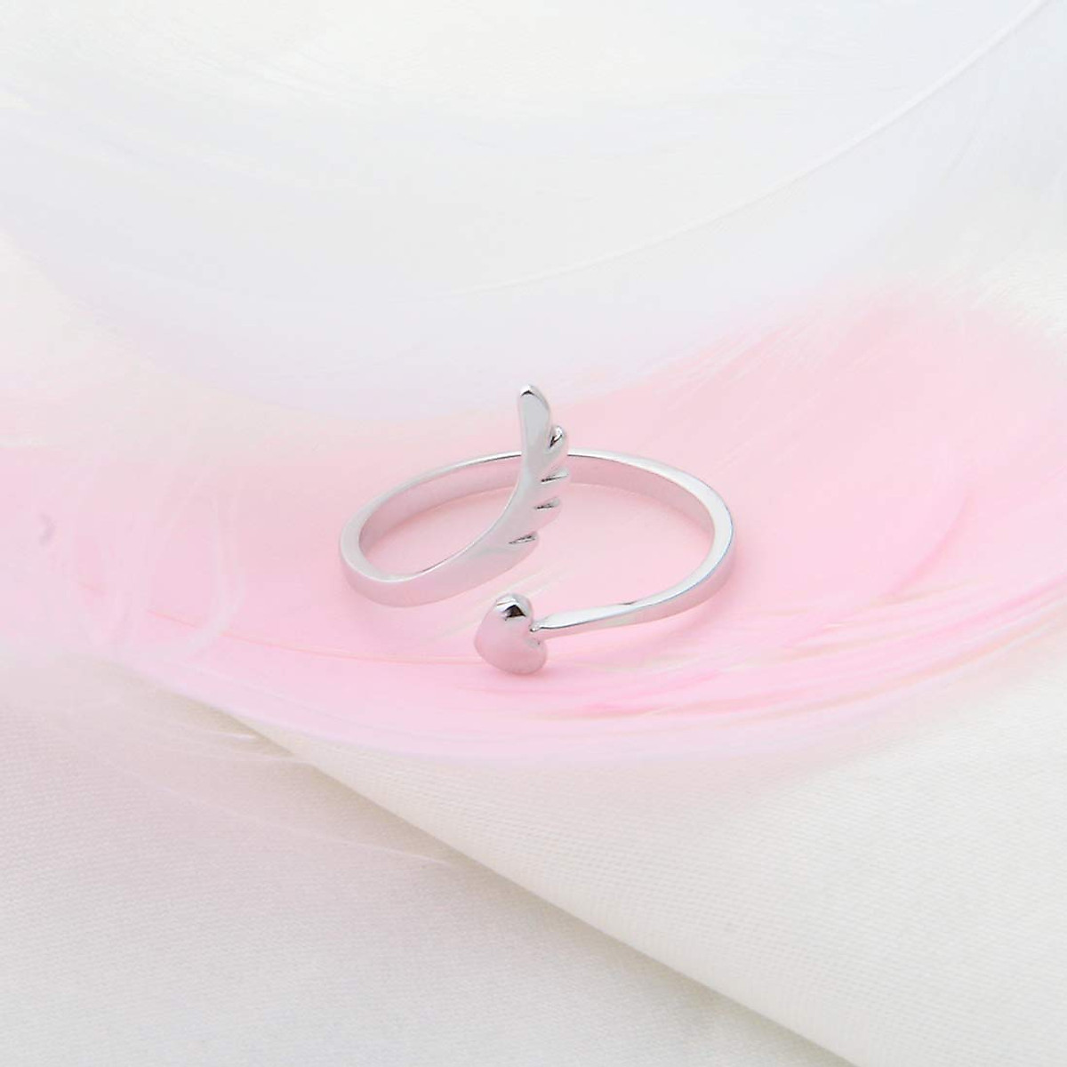 WUSUANED Open Adjustable Guardian Angel Wing Heart Finger Ring Fashion Exquisite Jewelry for Women (angel wing ring)
