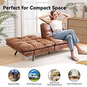 Hcore Convertible Futon Sofa Bed,Sleeper Futon Bed Couch,Memory Foam Futon Sofa,Loveseat Sofa Bed,Small Splitback Polyester Modern Sofa for Living Room,Office,Apartment,Classic Brown