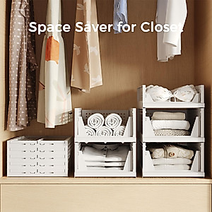 Pinkpum Stackable Plastic Storage Basket-Foldable Closet Organizers and Storage Bins 5 Pack Drawer Shelf Storage Container for Wardrobe Cupboard Kitchen Bathroom Office 5L