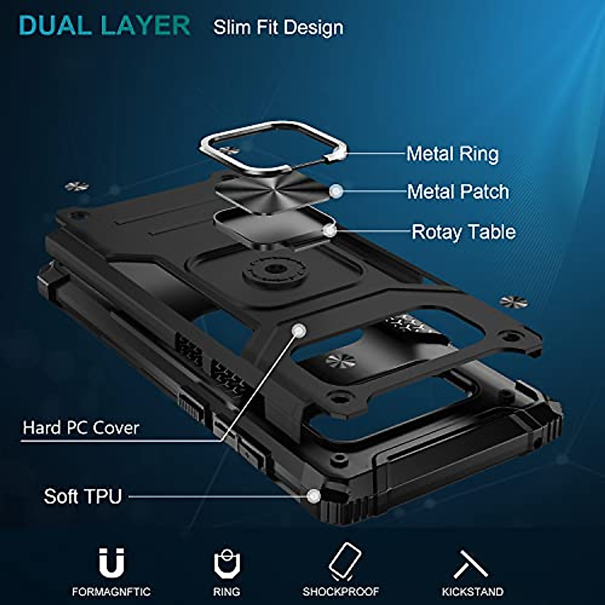 IKAZZ Galaxy Note 9 Case,Samsung Note 9 Cover Dual Layer Soft Flexible TPU and Hard PC Anti-Slip Full-Body Rugged Protective Phone Case with Magnetic Kickstand for Samsung Galaxy Note 9 Black