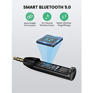 ZOACHII Bluetooth Aux Adapter for Car, Wireless Bluetooth 5.0 Audio Receiver with 3.5mm Jack for Vehicle Truck Home Stereo Speaker Headphone Music Streaming, Handsfree Calling, [1 Piece]