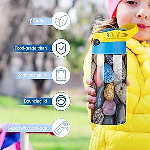 Stainless Steel Water Bottles Pebbles And Rocks Travel Water Cups with Handle And Silicone Straw Drinking Cup with Leak Proof Lid Thermo Travel Mug for Women Men