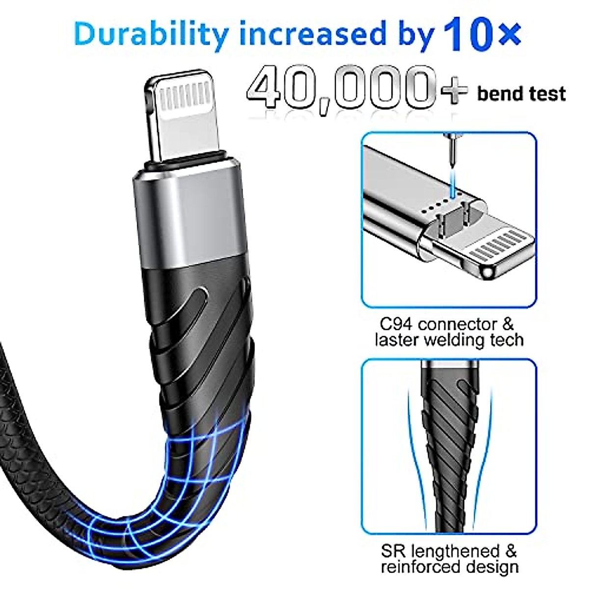 iPhone Charger 6FT 3Pack, [Apple MFi Certified] Lightning Cable Long iPhone Cable Cord Fast iPhone Charging Cable Compatible with iPhone 14/13/12/11 Pro Max/XS MAX/XR/XS/X/8/7/Plus/6S/6/SE/5S/iPad
