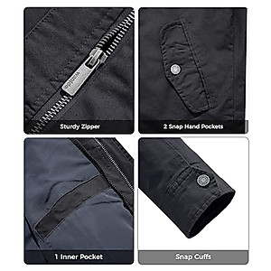 wantdo Men's Bomber Jacket Tactical Jacket Canvas Army Jacket with Detachable Hood Grey Medium