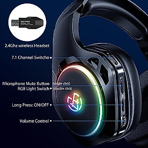 Tatybo Wireless Gaming Headset for PS4, PS5, PC - 2.4GHz Gaming Headphones with Detachable Noise Canceling Microphone, 30-Hr Battery Gaming Headsets for Laptop, Switch, Mac
