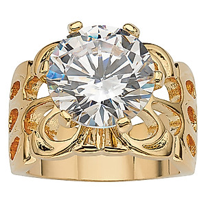 PalmBeach Yellow Gold-plated Round Cubic Zirconia Filigree Solitaire Engagement Ring Sizes 5-10 Size 8