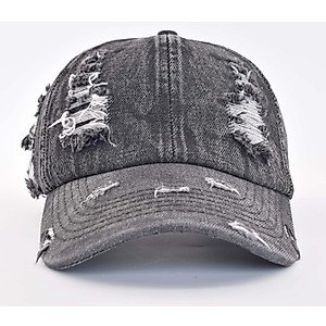 TSSGBL Fashion Cute Distressed Denim Cotton Baseball Cap Vintage Washed Dad Hat Adjustable Plain Low Profile Headwear Jean Ball Caps for Women Men Black