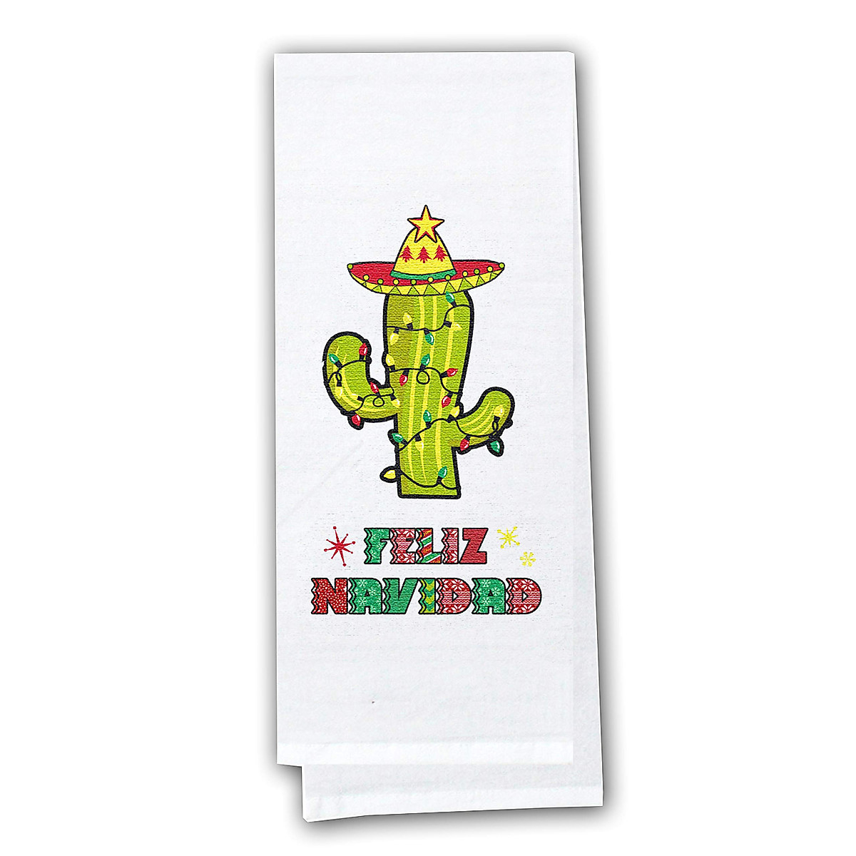 Sonoran Souvenirs Feliz Navidad Cactus with a Sombrero Hat Novelty Tea Towel Dish Cloth (15" x 25") Absorbent Washing Drying Dishtowels for Holiday Christmas Kitchen Decor
