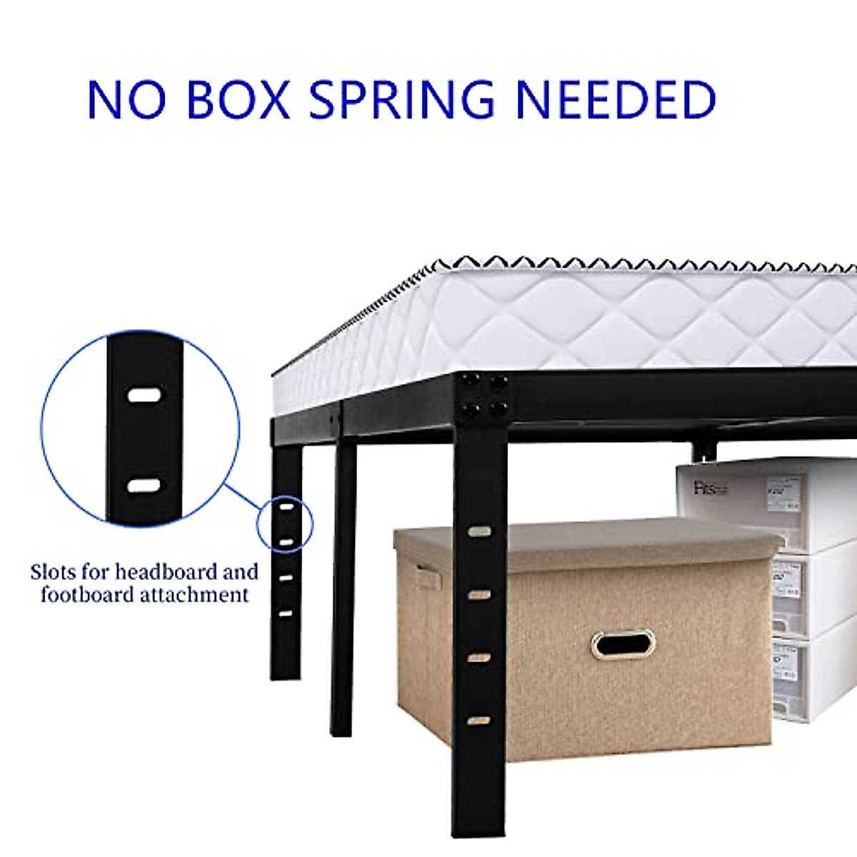 AMSEJOPS Heavy Duty Queen Bed Frame, 16 Inches Tall Metal Platform Bedframe with Storage, No Box Spring Needed, Noise-Free, Easy Assembly, 3500lbs Steel Slat Support…