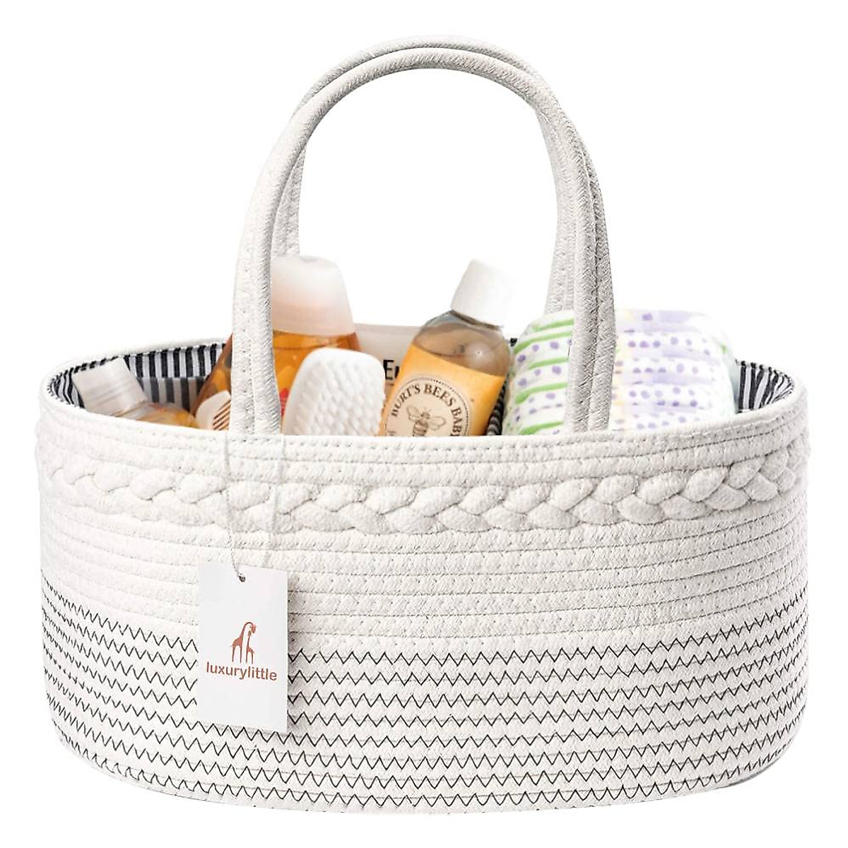 luxury little Baby Diaper Caddy Organizer, Large Cotton Rope Nursery Diaper Basket, Changing Table Organizer, Portable Tote Bag with Divider, Car Storage, Baby Shower Gifts for Newborn