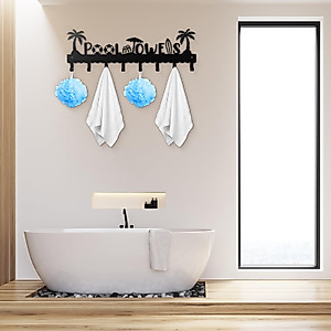 Capoda Pool Towel Rack Metal Towel Hooks Wall Mounted Towel Holder Beach Towel Hook Rack Summer Pool Towel Holder with 8 Hooks for Storage Bath Towel, Robe Swimsuit, Coat, Bags, Phone, Keys (Black)