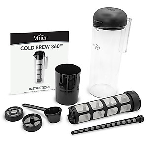 VINCI Cold Brew 360, 1.4L Cold Brew Coffee Maker Featuring Patented Dual Filter 360 Brewing Technology, Cold Brew Pitcher for Iced Coffee