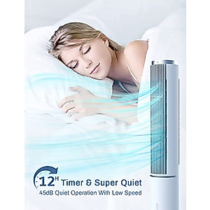 Evaporative Air Cooler - HiFresh 42-In Bladeless Tower Fan w/4 Ice Packs & Water Tank, 3 Speeds & Cooling Mode 600CFM Swamp Cooler, 70°Oscillation, 12-H Timer Remote Control for Large Room/Home/Office