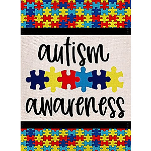 Autism Awareness Garden Flag 12.5 x 18 Inch Vertical Double Sized Puzzle Piece Inspirational Support Yard Outdoor Decoration Flag