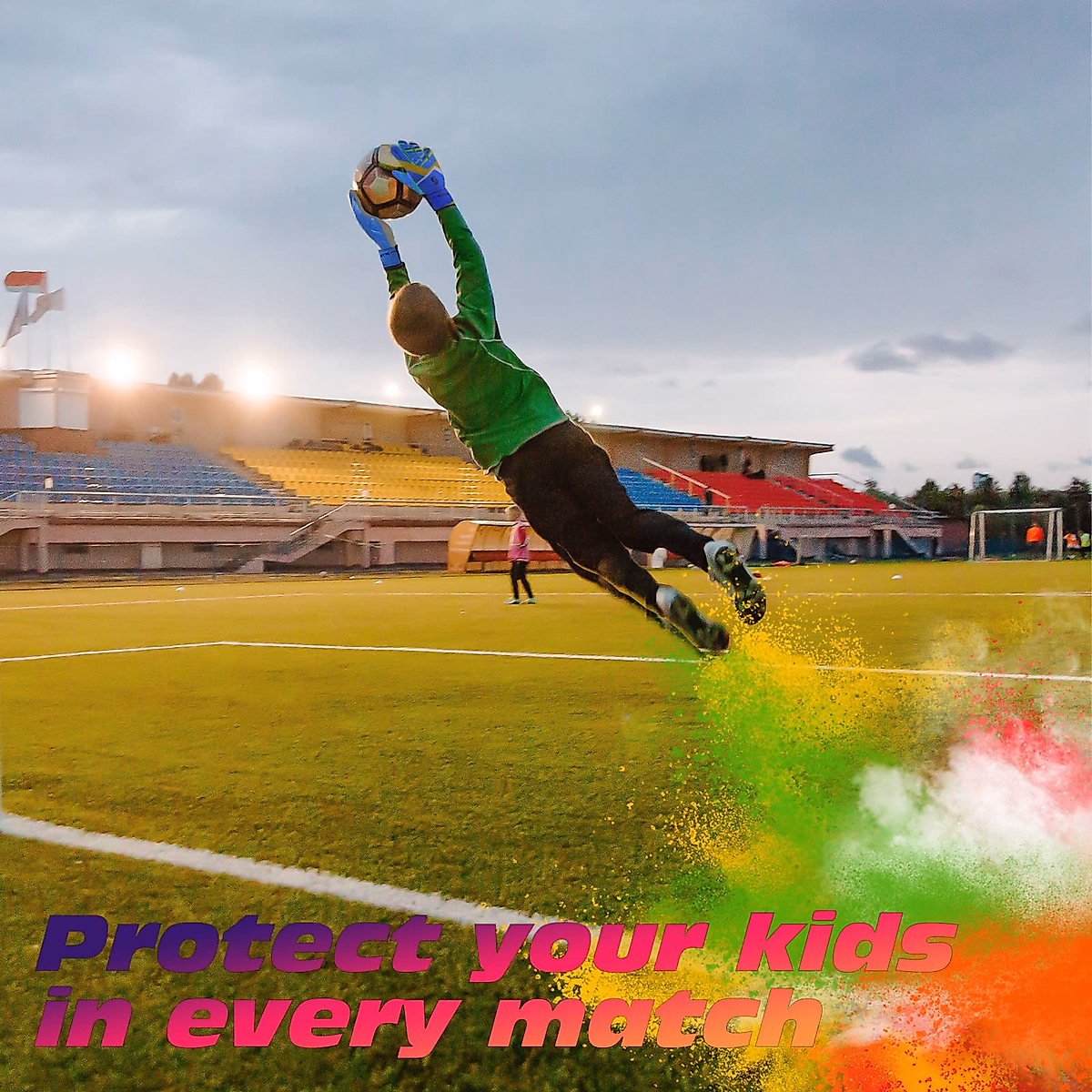 Sportout Kids Goalkeeper Gloves, Soccer Gloves with Double Wrist Protection and Non-Slip Wear Resistant Latex Material to Prevent Injuries (Blue, Size 5 Suitable for 5 to 8 Years Old)