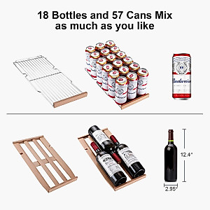 COLZER 24 Inch Beverage Fridge and Wine Cooler Dual Zone, Wine Beverage Refrigerator 18 Bottles and 57 Cans (120L) for Beer Wine Soda Drink