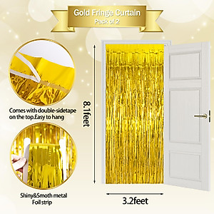 ORG Gold Foil Fringe Backdrop Curtains,2 Pack 3.3ftx8.2ft Tinsel Streamers Birthday Party Decortions,Metallic Photo Booth Props for Birthday Gradu Baby Shower Engagement New Year Party Supplies