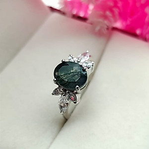 Natural Moss Agate Ring For Women Pear Oval Shaped Gold Ring Silver Ring Delicate Ring Stacking Ring Promise Ring For Women's Gift By FOREVER GEMS & JEWELS, Rose Gold,Green,White,Silver